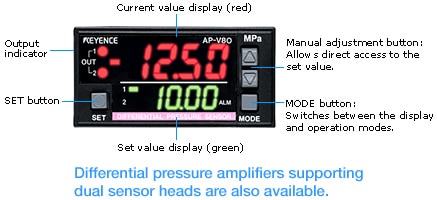 Two Digital Display Pressure Sensor Amplifier : AP-V80 series | KEYENCE ...
